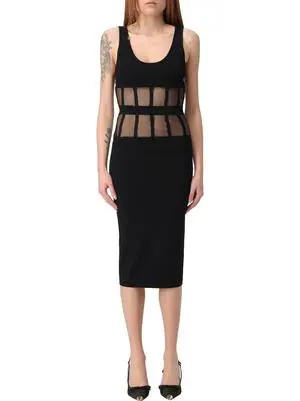 Elisabetta Franchi Sheer Paneled Midi Dress - Black