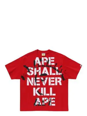 A BATHING APE Spray Print College Relaxed Fit Tee Shirt - Red
