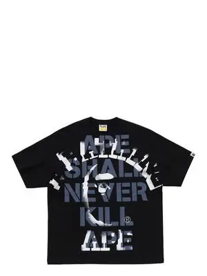 A BATHING APE Spray Print College Relaxed Fit Tee Shirt - Black