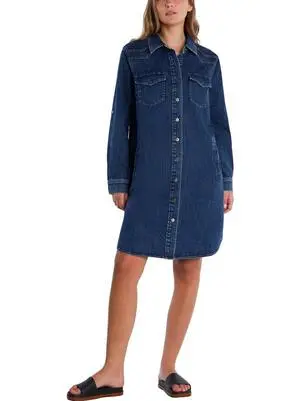 WASH LAB DENIM Long Sleeve Shirtdress - Resort Blue