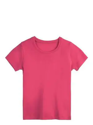 MIGHTLY Organic Cotton Short Sleeve Ribbed Scoop Neck Tee - Begonia