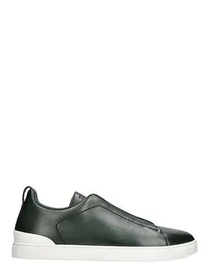 Zegna Triple Stitch Leather Low-top Trainers - Green