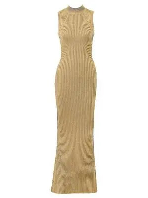 House Of Cb Ribbed Metallic-knit Maxi Dress - Gold