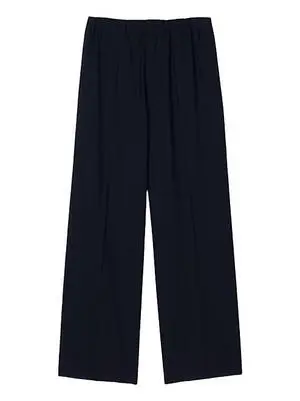 Sandro Stretch Wool-blend Wide-leg Trousers - Navy Blue