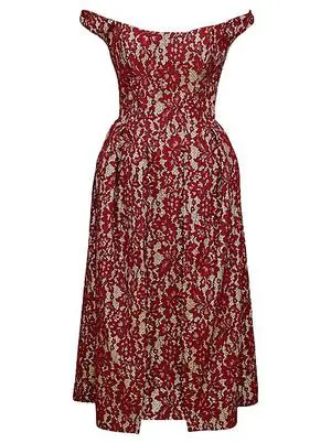 House Of Cb Lace And Satin Midi Dress - Rhubarb & Gold