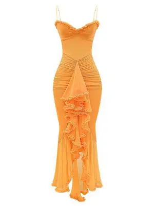 House Of Cb Gabbi Ruffle-trim Maxi Dress - Apricot