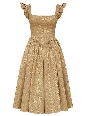 House Of Cb Alessandra Damask-pattern Midi Dress - Gold