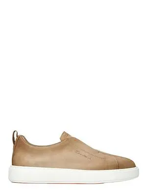 Santoni Branded Leather Trainers - Beige