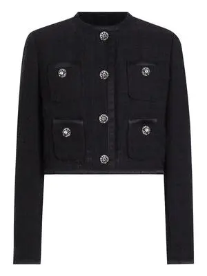 Dolce & Gabbana Cropped Raschel Tweed Jacket With Bejeweled Buttons - Black