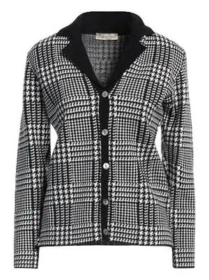 CASHMERE COMPANY Houndstooth Cardigan - Black