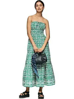 THE SOMERSET COLLECTION BY ANTHROPOLOGIE Strapless Tiered Maxi Dress - Green Pattern