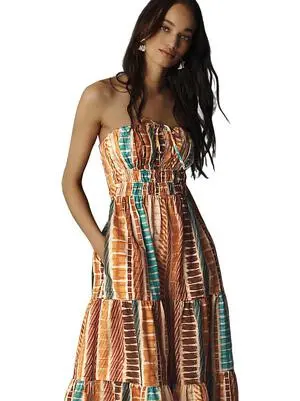 THE SOMERSET COLLECTION BY ANTHROPOLOGIE Strapless Tiered Maxi Dress - Neutral Pattern