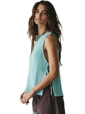 Free People Lizzie Sleeveless Sweater Top - Waterfall Mist Combo
