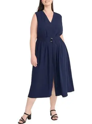 Maggy London Sleeveless Belted Midi Dress - Navy Blazer
