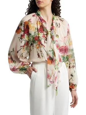 Kobi Halperin Galen Floral Tie-neck Top - Ecru Multi