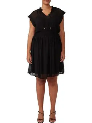 ESTELLE Utah Smocked Waist Tie Neck Dress - Black