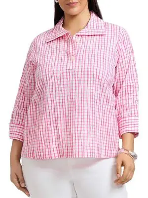 Foxcroft Foxcroft Sammy Crinkled Cotton-Blend Top White/ Bombshell Pink
