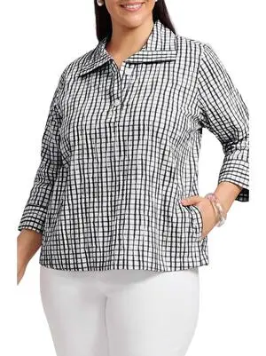 Foxcroft Foxcroft Sammy Crinkled Cotton-Blend Top White/black