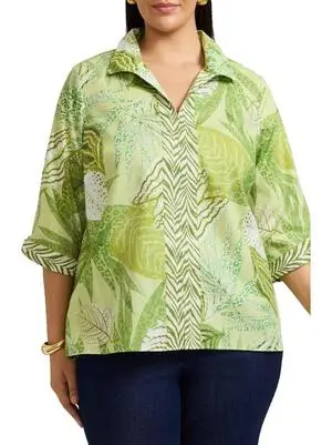 Foxcroft Agnes Mixed Print Popover Top - Green Multi