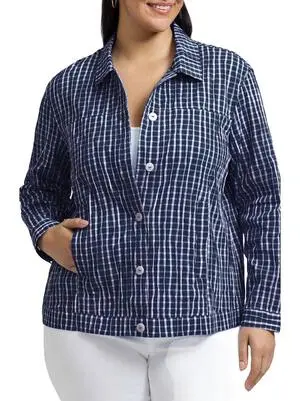 Foxcroft Thelma Crinkle Gingham Jacket - Navy/ White
