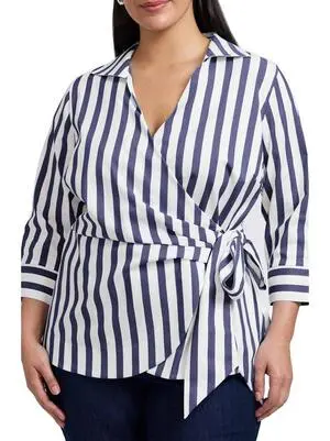 Foxcroft Salina Stripe Cotton-blend Shirt - Navy/ White