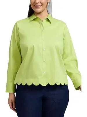 Foxcroft Foxcroft Scarlett Scallop Hem Button-Up Shirt Chartreuse
