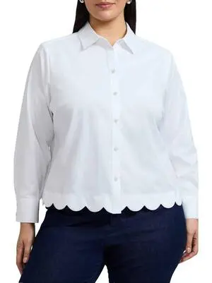 Foxcroft Scarlett Scallop Hem Button-up Shirt - White