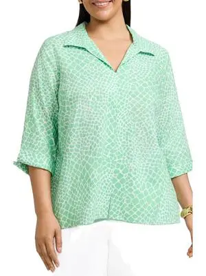 Foxcroft Agnes Printed Linen-blend Top - New Leaf/ White