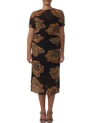 ESTELLE Glow Horizon Printed Midi Dress - Brown Print