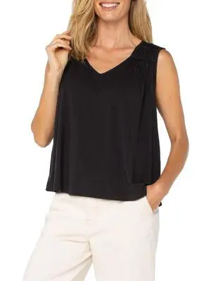 LIVERPOOL Shirred Knit Top - Black