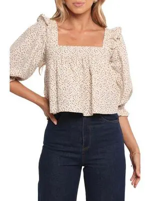 PETAL & PUP Belakey Floral Print Crop Top - Ivory Brown Floral