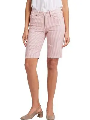 NYDJ Briella Stripe Denim Bermuda Shorts - Pink Frost Stripe