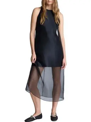 KENNETH COLE Sheer Organza Overlay Midi Dress - Black