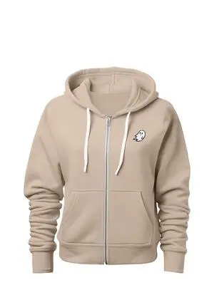 DALIX Embroidered Zip-up Hoodie - Tan
