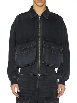 DIESEL® D-kurz Oversized Denim Zip Jacket - Black/ Denim