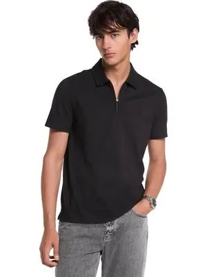 Michael Kors Cotton Blend Piqué Zip-up Polo Shirt In - Size S By Black