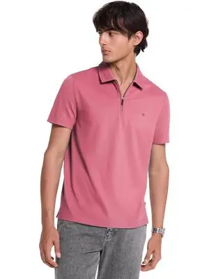 Michael Kors Cotton Blend Piqué Zip-up Polo Shirt In Size By - Red