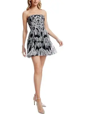 Dress The Population Callie Sequin Mini Dress - Silver-bla