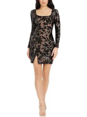 Dress The Population Hilary Sequin Mini Dress - Black-nude
