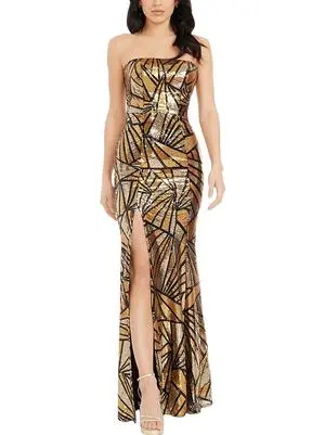 Dress The Population Janelle Sequin Gown - Gold Multi