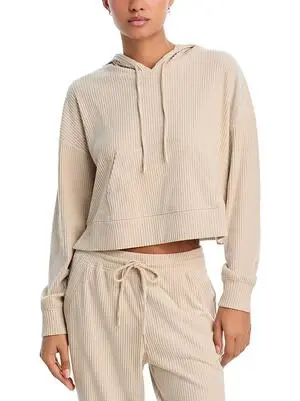 Aqua Brushed Rib Crop Hoodie Beige