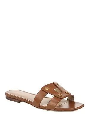 Veronica Beard Via Leather Slide Sandals - Honey