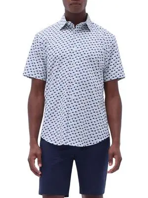 Bugatchi Orson Dot Print Short Sleeve Stretch Cotton Button-up Shirt - Mint