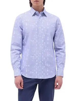 BUGATCHI Karl Stripe & Dot Print Cotton Button-up Shirt