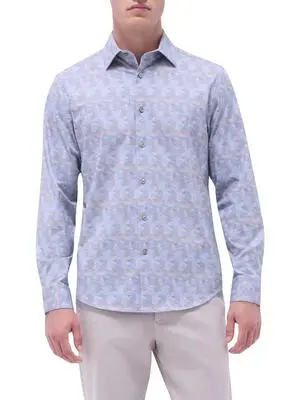 Bugatchi Jimmy Ooohcotton® Abstract Print Button-up Shirt Blue/ Almond