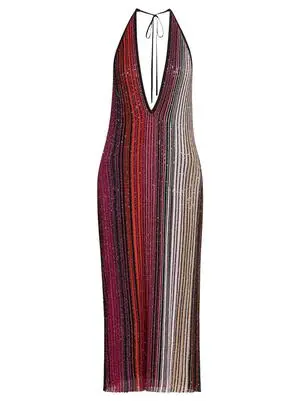 Missoni Paillette Striped Halter Midi Dress - Red And Black