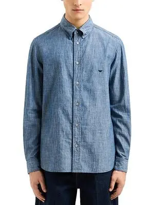 Emporio Armani Chambray Regular Fit Button Down Shirt - Subdued Blue