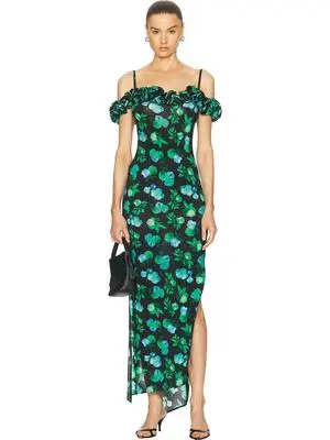Coperni Ruffle Dress - Print Blue Apples