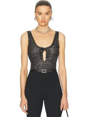 Alessandra Rich Sequin Tank Top - Black & Silver