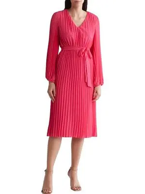 Sam Edelman Long Sleeve Plissé Dress - Pretty Pink